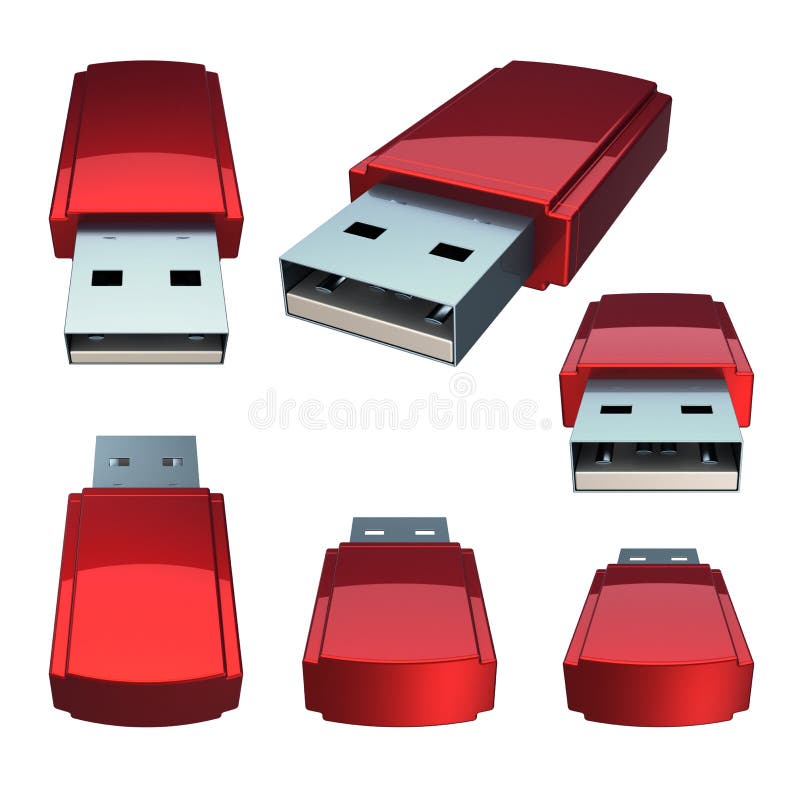 USB Flash Drive Memory Stick Set Close-up Red. Storage Dongle Plug ...