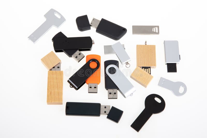 USB Flash Drive Memory Sticks Keys on White Background in Flat Style ...