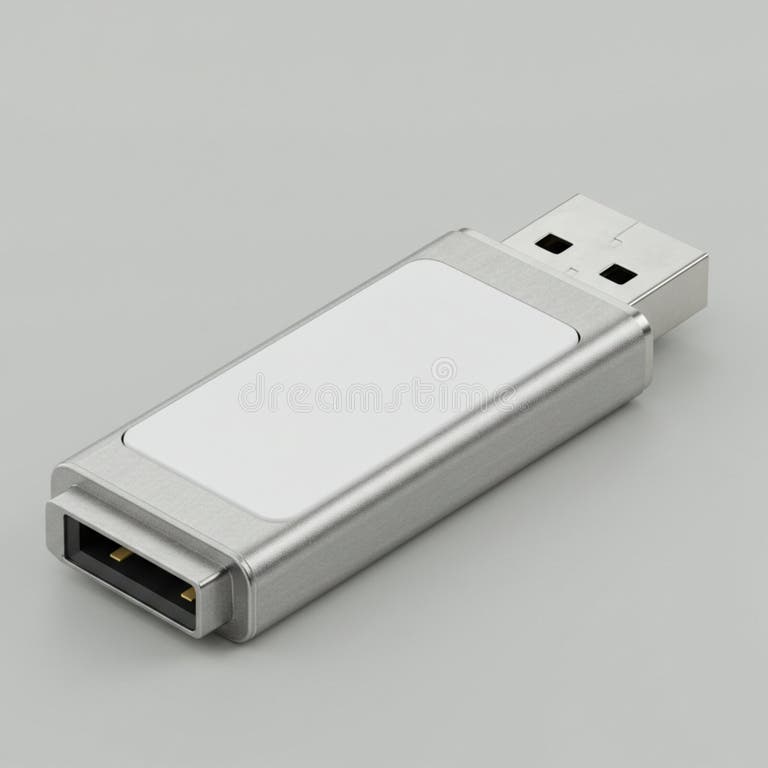 USB Flash Drive with a Metallic Body and a White Central Panel. Stock ...