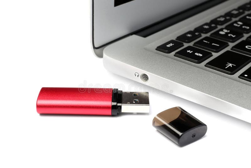 Usb Flash Drive Near Laptop on White Background Stock Photo - Image of ...