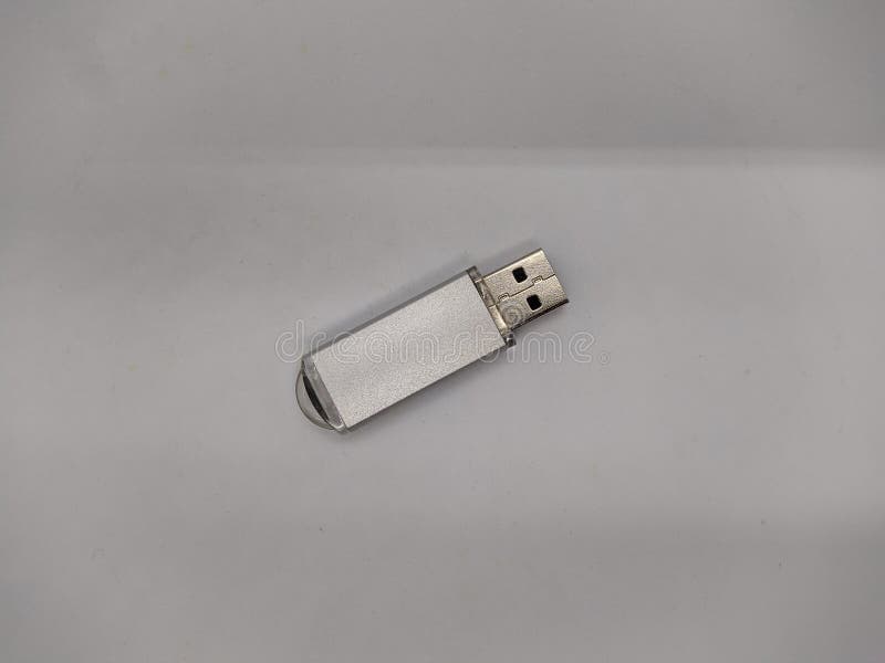 USB Flash Drive. One Silver USB Flash Drive on a White Background Top ...