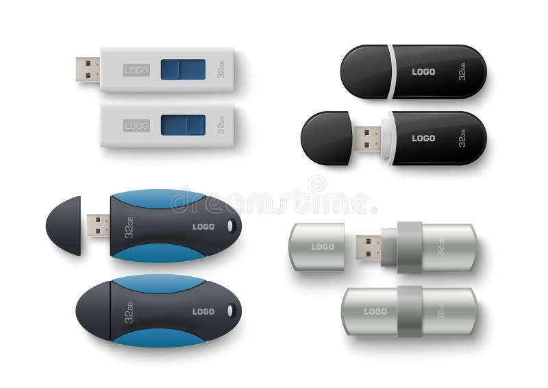 USB Flash Drive Realistic Mockup Set, Vector Illustration. Flash Memory ...