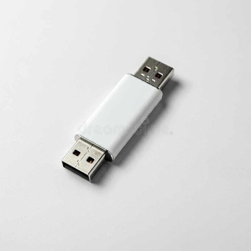 USB Flash Drive with a Rectangular White Body and Metallic Connectors ...
