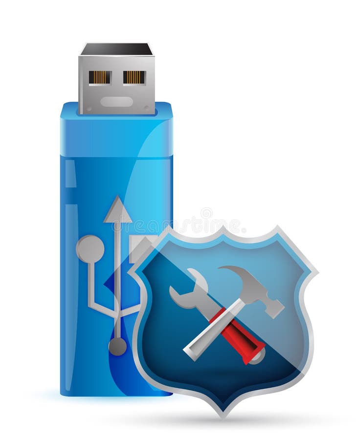 USB Flash Drive with Shield Stock Illustration - Illustration of device ...
