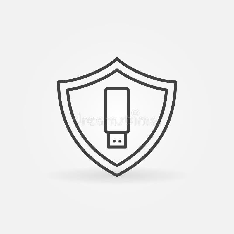 USB Flash Drive in Shield Vector Outline Concept Icon Stock Vector ...