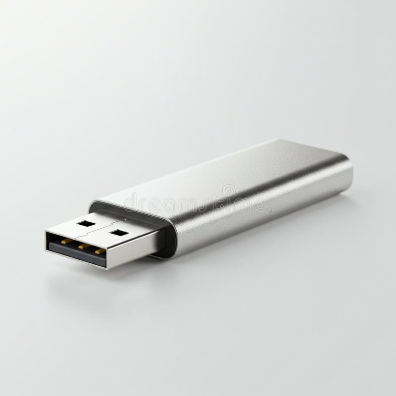 USB Flash Drive with a Silver Metallic Casing. the Drive Features a ...