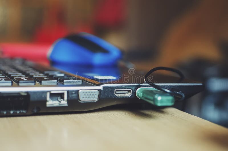 USB Flash Drive Stick Being Connected To Laptop Computer Stock Image ...