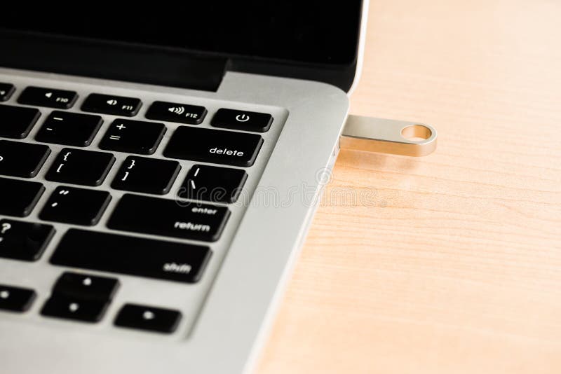 USB Flash Drive Stick Connected To Laptop Computer Stock Photo - Image ...
