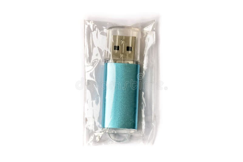 USB Flash Drive in Transparent Packaging Isolated on White Background ...