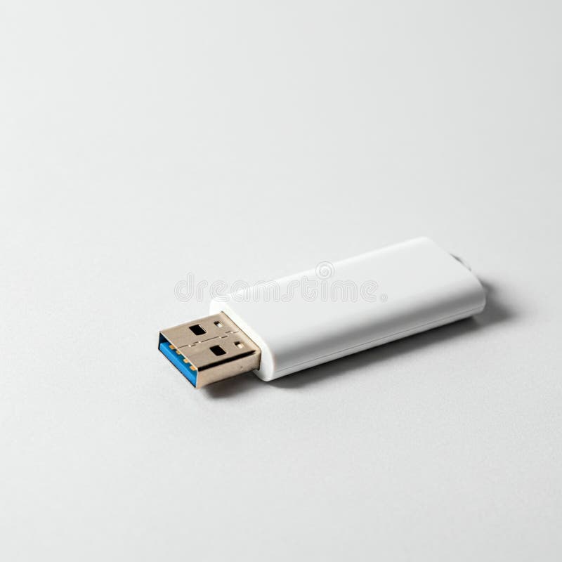 A USB Flash Drive with a White Plastic Casing and a Metal Connector is ...