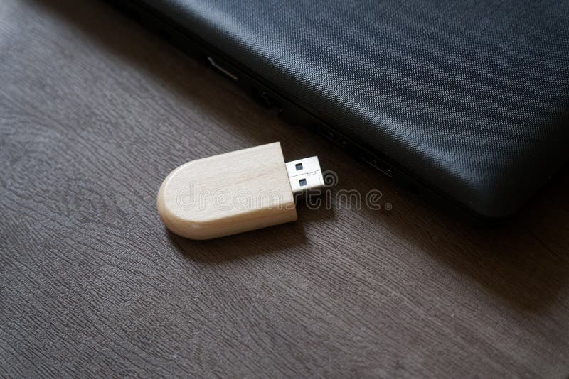 Usb Flash Drive with Wooden Surface on Desk for USB Port Plug-in ...
