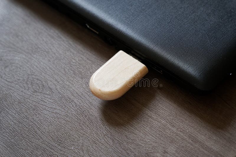 Usb Flash Drive with Wooden Surface on Desk for USB Port Plug-in ...