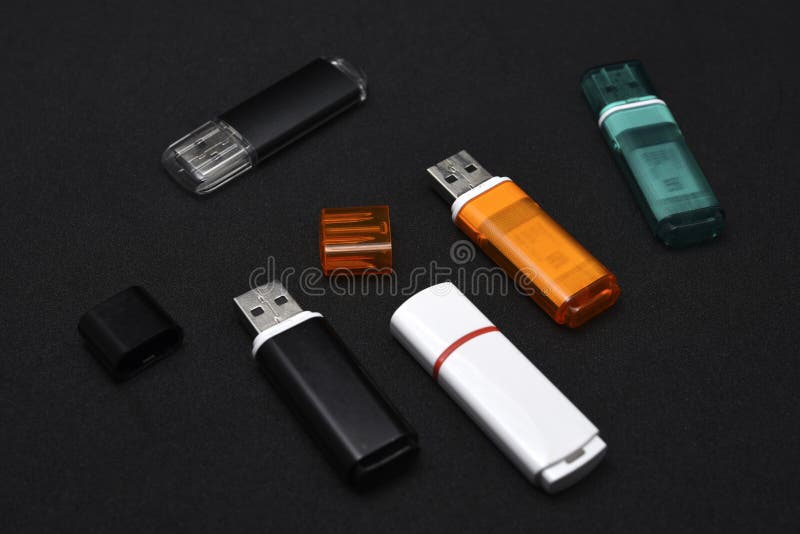 USB Flash Drives on a Black Background. the Information Carrier Stock ...