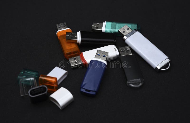 USB Flash Drives on a Black Background. the Information Carrier Stock ...