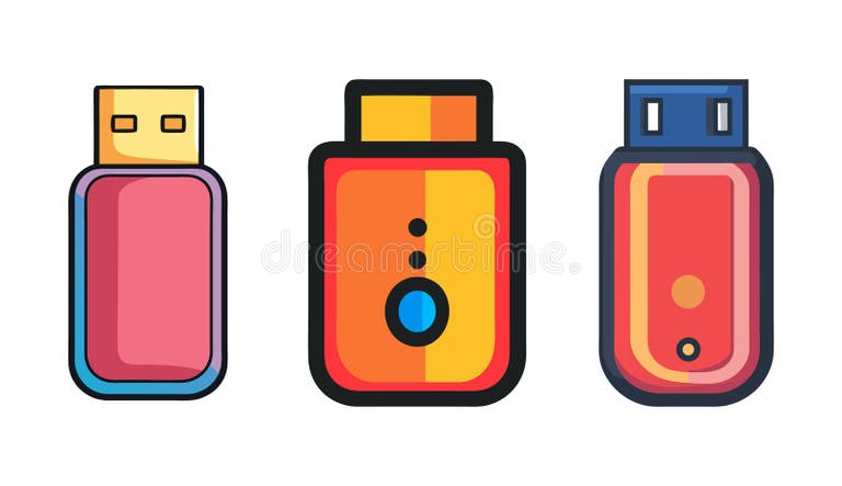 USB Flash Drives Colorful Icons of Data Storage Devices for Web Design ...
