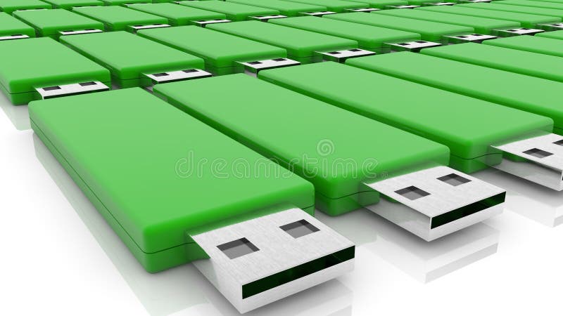 Usb Flash Drives in Green Color Close Up Stock Illustration ...
