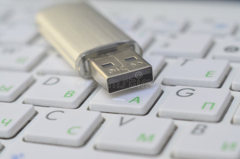USB Flash Memory Card on White Keyboard Stock Image - Image of ...
