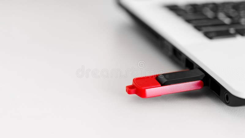 USB Flash Memory Connencted To Laptop. Stock Image - Image of plugging ...