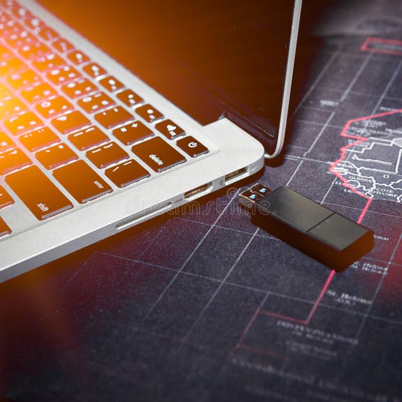 USB Flash Memory Drive Plugged into a Computer Laptop Port. Stock Photo ...