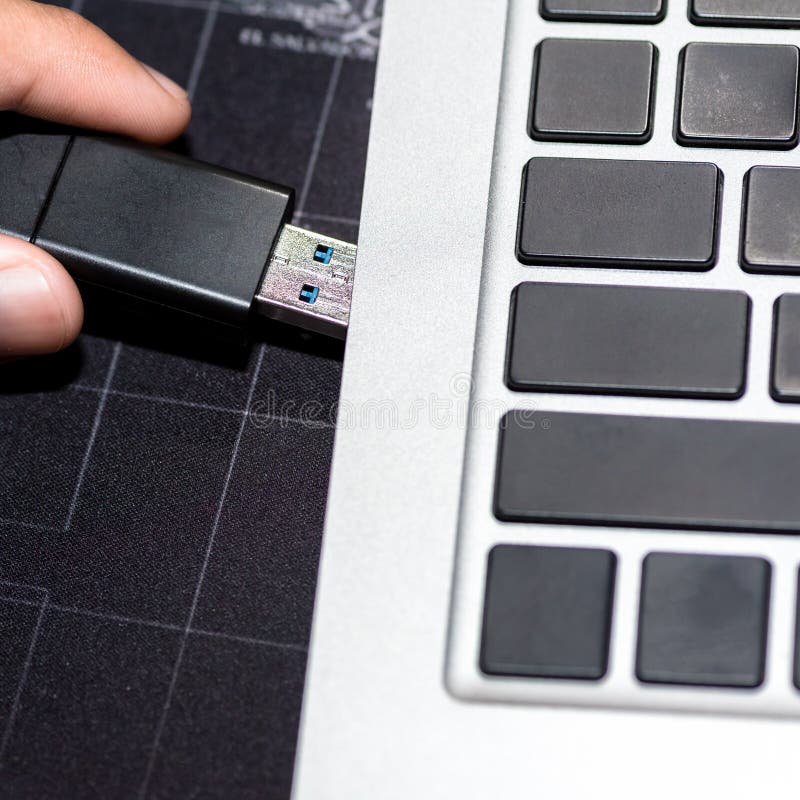 USB Flash Memory Drive Plugged into a Computer Laptop Port. Stock Image ...