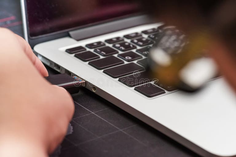 USB Flash Memory Drive Plugged into a Computer Laptop Port. Stock Image ...