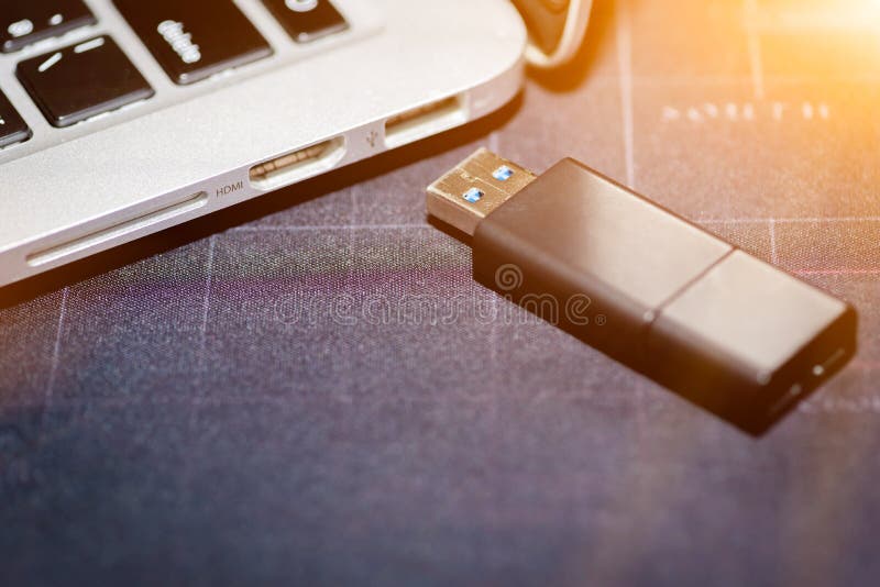 USB Flash Memory Drive Plugged into a Computer Laptop Port. Stock Photo ...