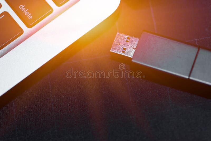 USB Flash Memory Drive Plugged into a Computer Laptop Port. Stock Photo ...