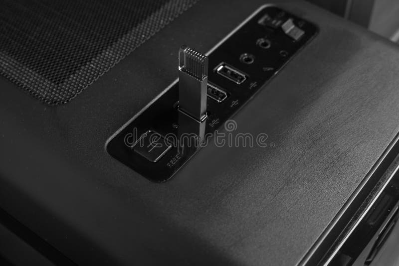 USB Flash Memory Drive Plugged into a Computer Port. USB 3.0 Metallic ...