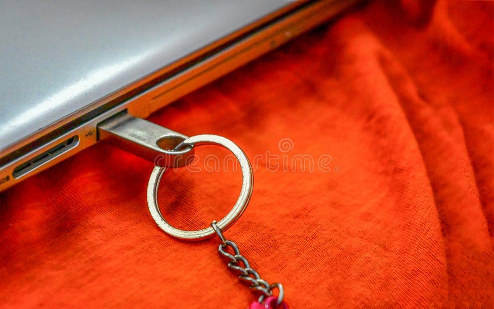 USB Flash Memory Plugged into Laptop with Keychain. Stock Photo - Image of closeup, play: 307386646