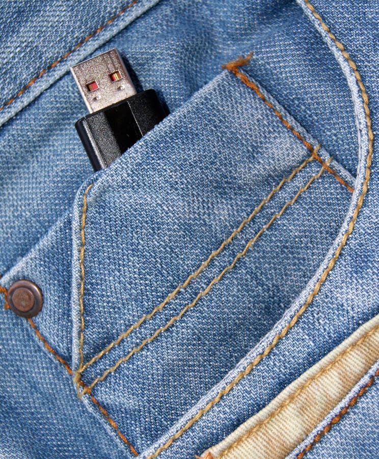 Usb flash in pocket stock image. Image of clothing, blue - 27528195