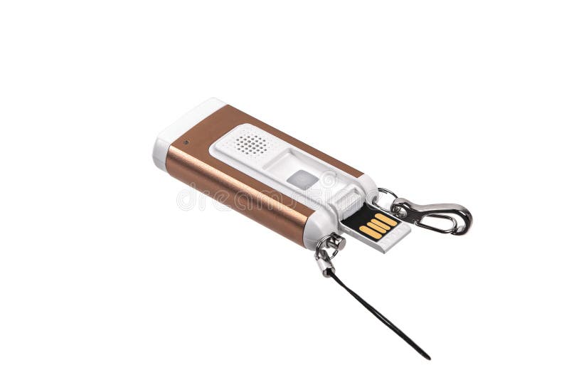 USB Flashlight Keychain.Metal LED Flashlight Isolate on a White Back ...