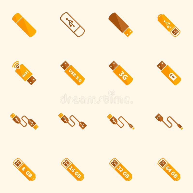 USB flat icons set stock vector. Illustration of gigabyte - 52560735