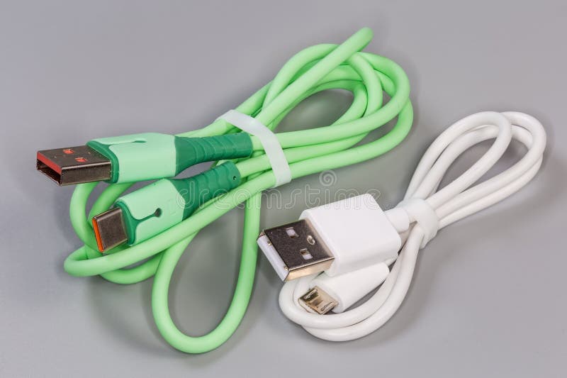 USB Green Cable Type-C and White Cable Micro-B Stock Photo - Image of ...