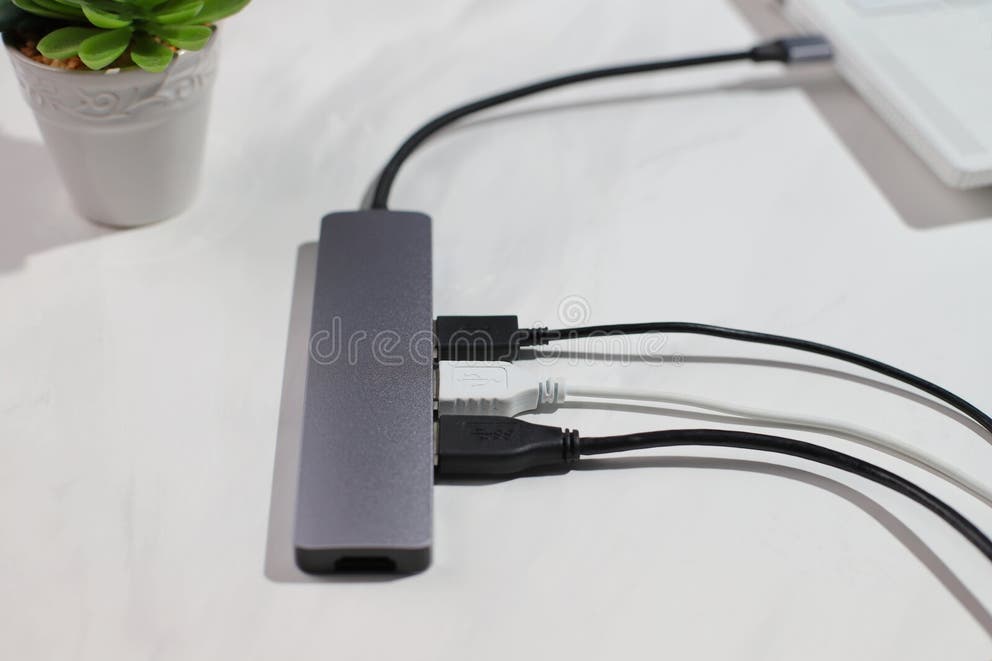 USB Hub with Cables, Multi Plug Connection, Lifestyle Stock Photo ...