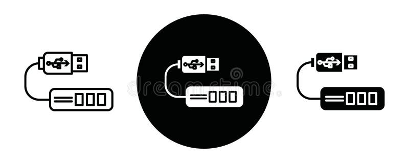 USB Hub Outline Icon Collection or Set. USB Hub Thin Vector Line Art ...