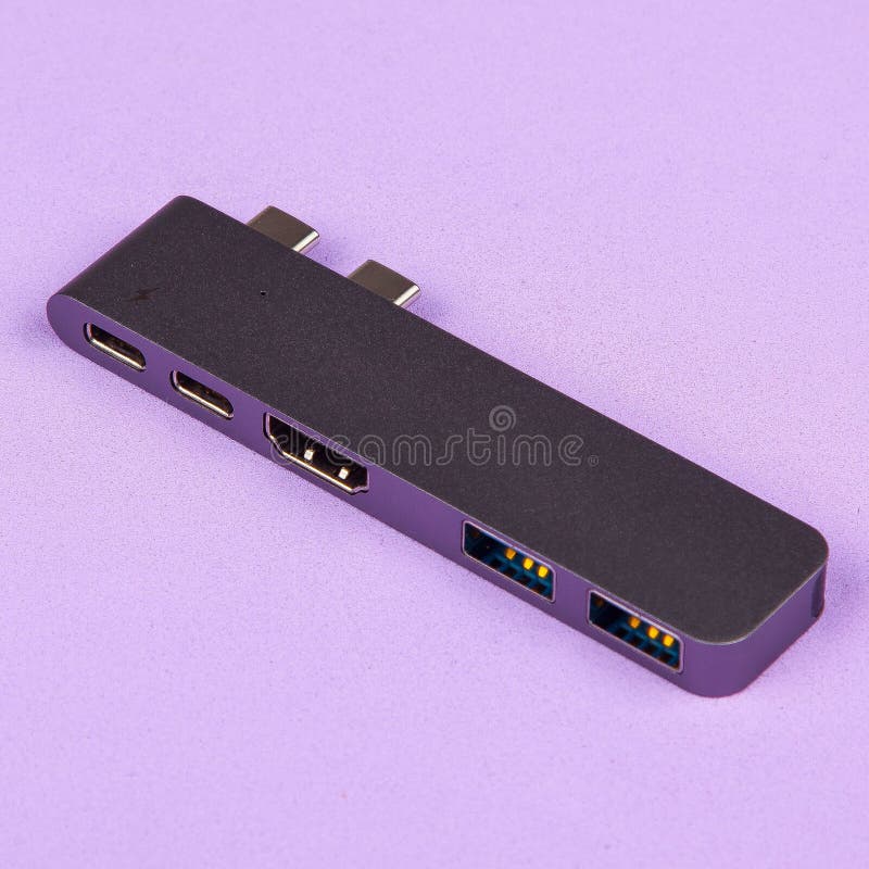 USB Hub for Type-C Connector on Laptop with Flash Drive Stock Photo ...