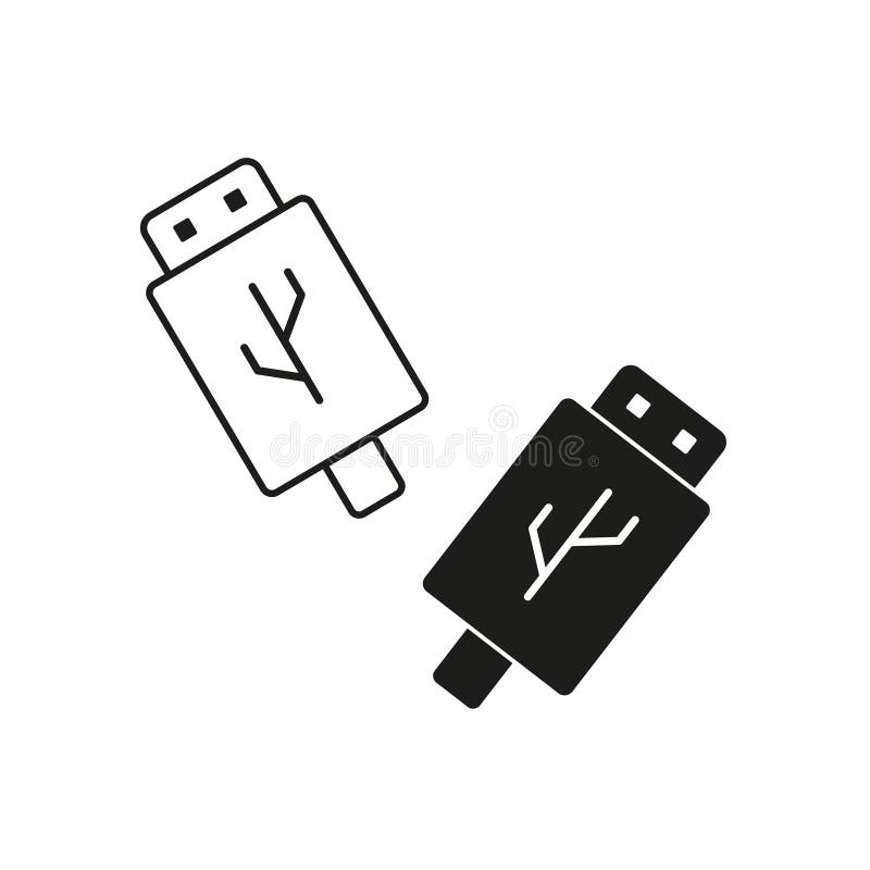 USB Icon Set. Digital Connection Symbol. Cable Illustration Vector ...