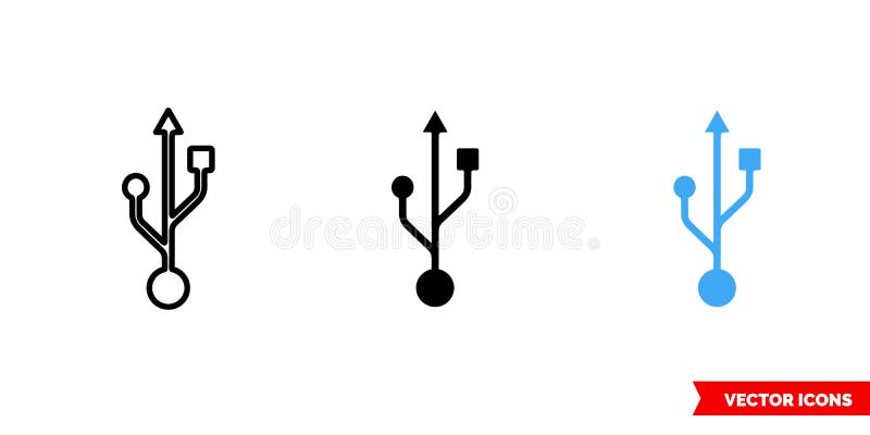 Usb Icon of 3 Types Color, Black and White, Outline. Isolated Vector ...