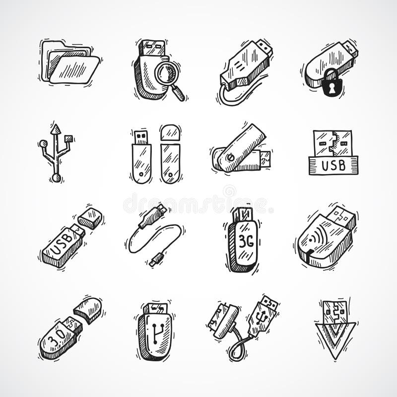 Usb Icons Set Vector Design Illustration Stock Vector - Illustration of ...