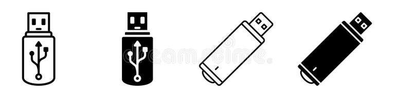 Usb Icons Versions Set in Black Flat and Line Style Stock Vector ...