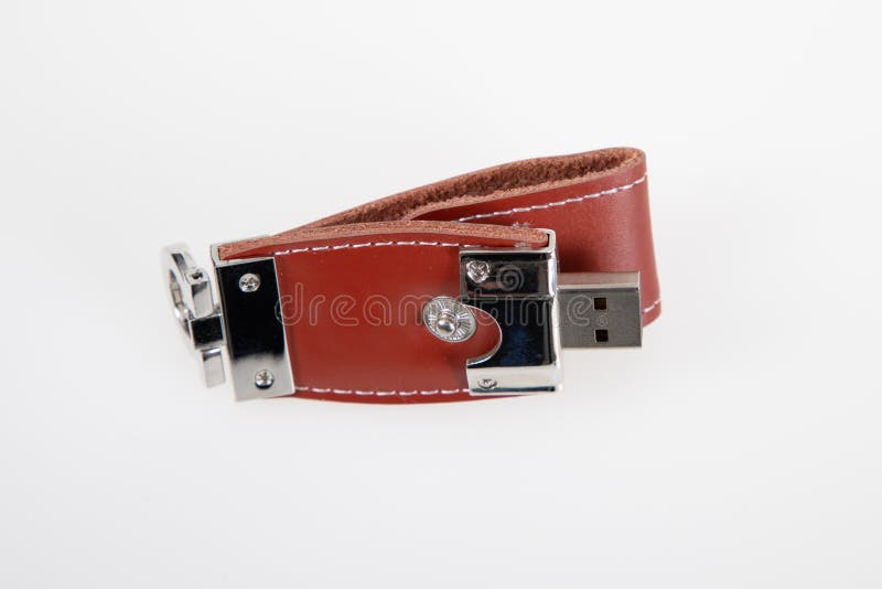USB Leather Modern Fashion Flash Drive on White Background Stock Image ...