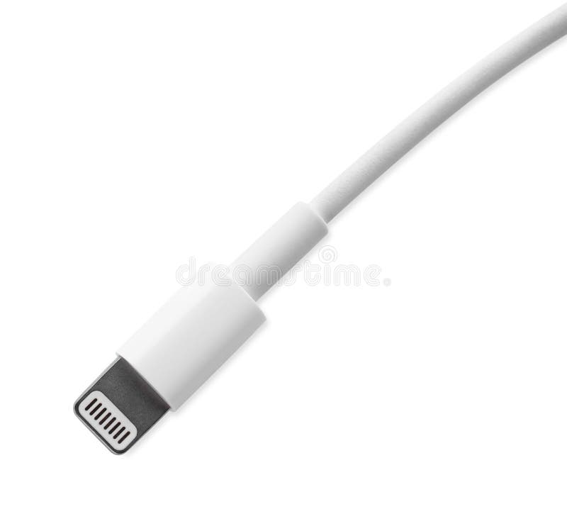 USB Lightning Cable Isolated on White, Top View. Modern Technology ...
