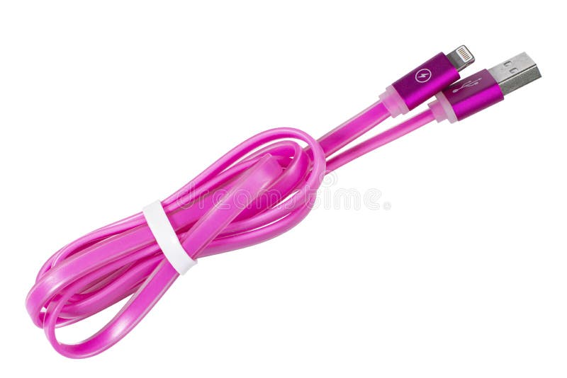Usb Lightning Pink Data Cable on White Isolate Stock Photo - Image of ...