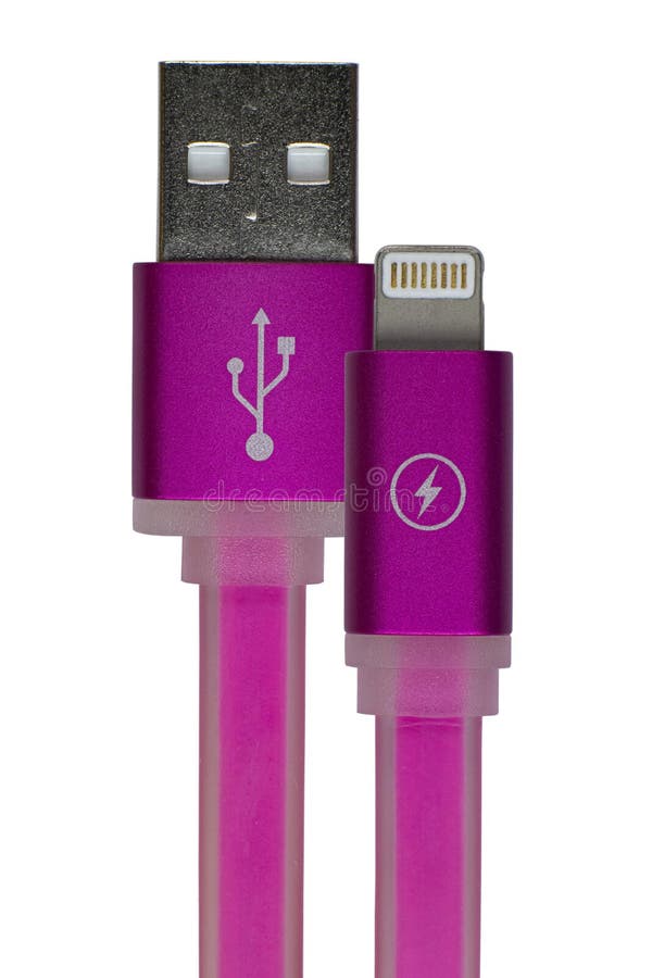 Usb Lightning Pink Data Cable on White Isolate Stock Image - Image of ...