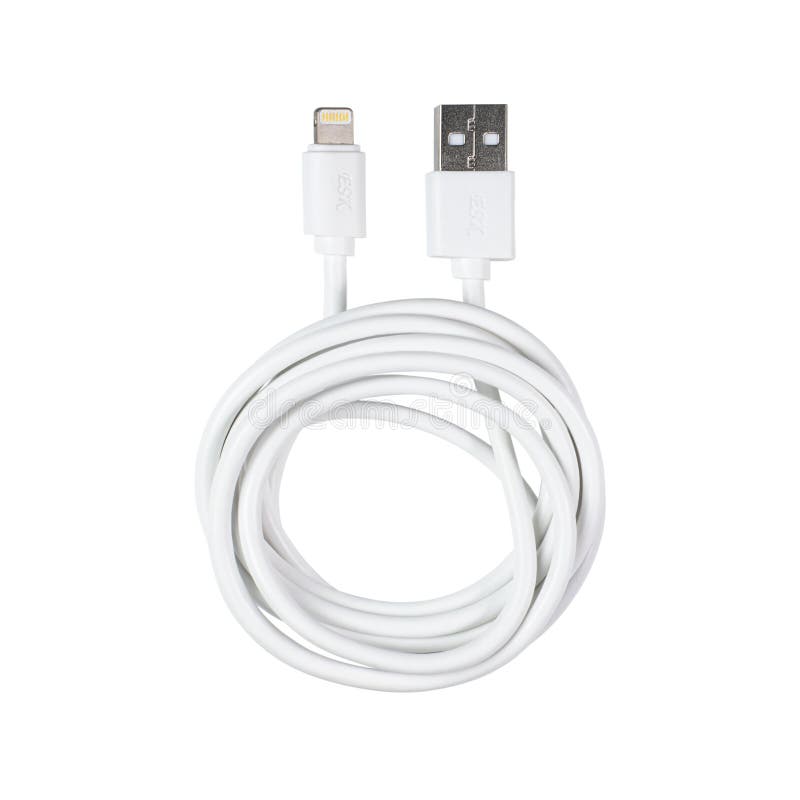 Usb Lightning White Data Cable on Black Isolate Stock Photo - Image of ...