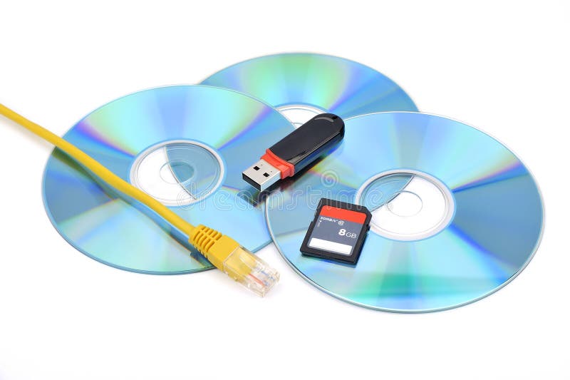 USB Memory Stick and CD and Flash and RJ 45 Stock Photo - Image of ...
