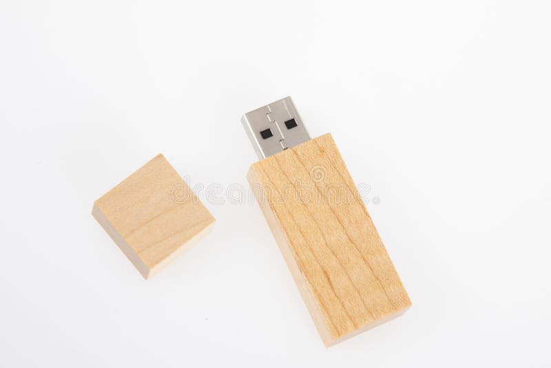 USB Memory Stick in Wooden Open Cover on White Background Stock Photo ...