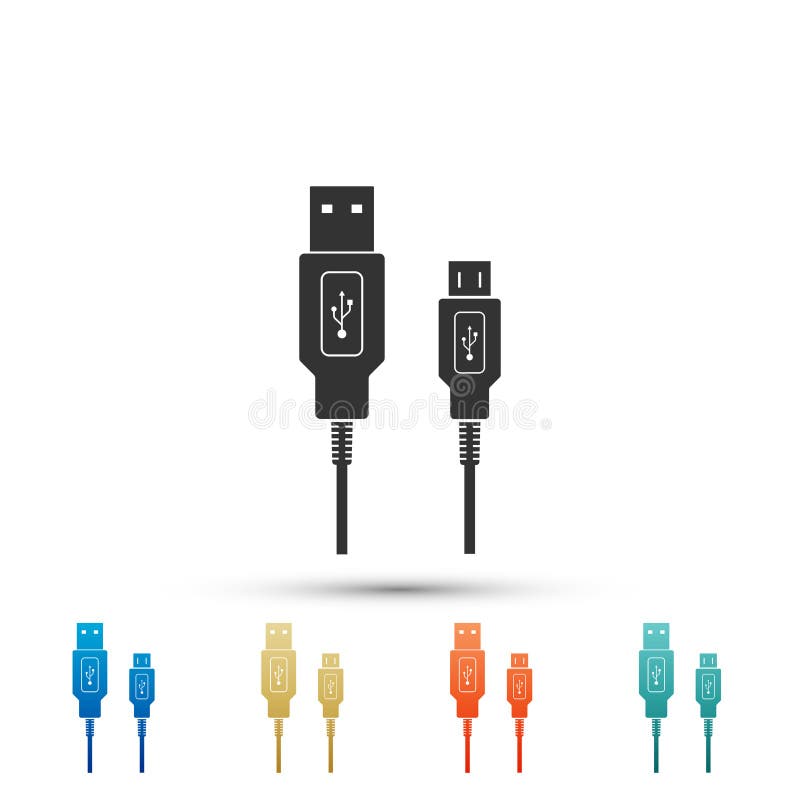 USB Micro Cables Icon on White Background. Connectors and Sockets for ...