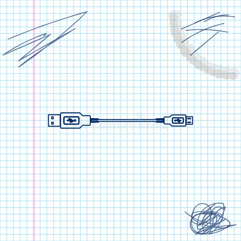 USB Micro Cables Line Sketch Icon Isolated on White Background ...