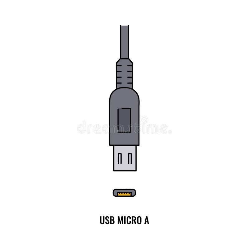 USB Micro Port with Cable a Computer Device Sketch Vector Illustration ...
